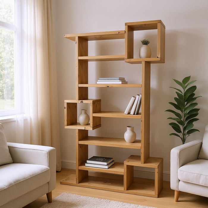 Reclaimed Wood Bookcase with 3 Cubes - Rustic Shelving Unit | Scaffold